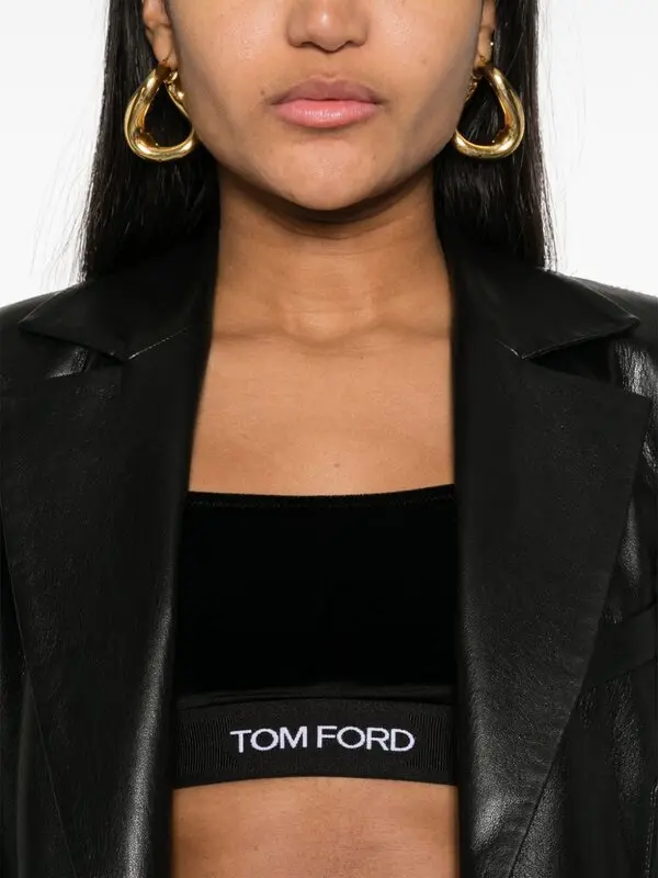 TOM FORD Logo-jacquard Velvet Bralette Top - Black