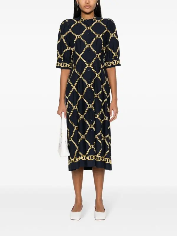 TWINSET Chain-link Print Midi Dress - Blue