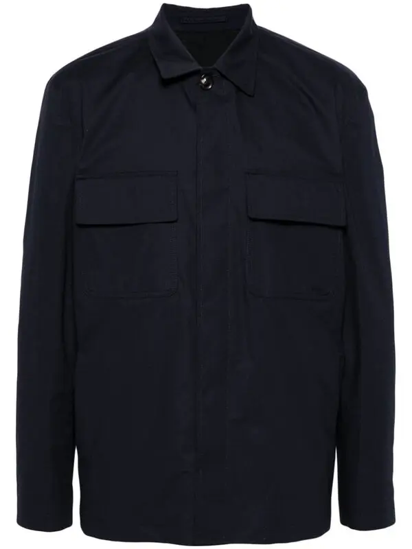 LARDINI Flap-pocket Cotton Shirt Jacket - Blue