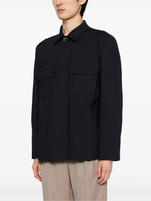 LARDINI Flap-pocket Cotton Shirt Jacket - Blue