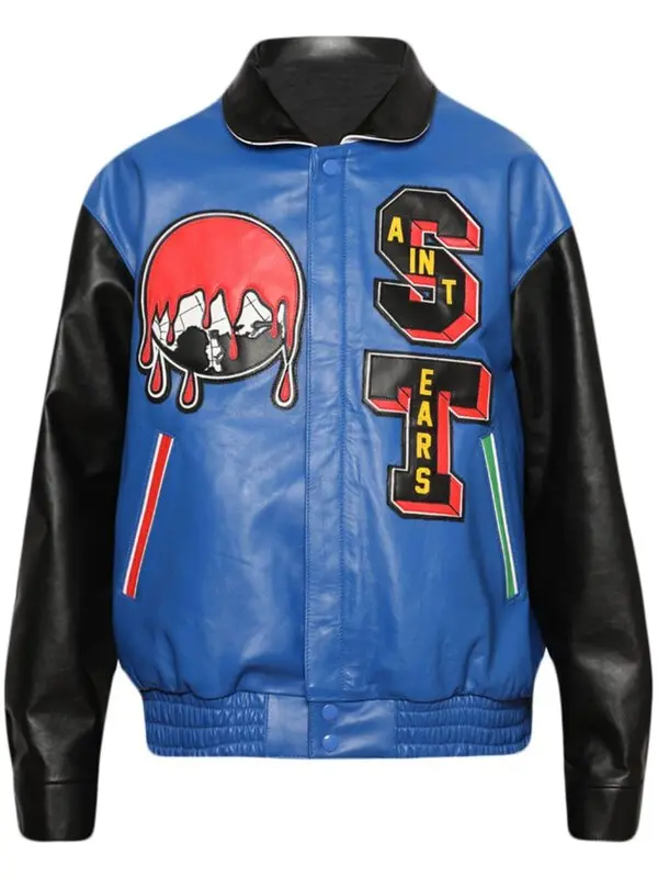 SAINT MXXXXXX X Denim Tears Leather Varsity Jacket - Black