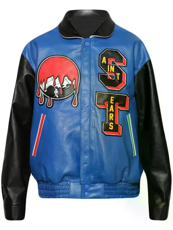 SAINT MXXXXXX X Denim Tears Leather Varsity Jacket - Blue