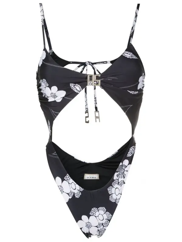 AMIR SLAMA Floral-print Swimsuit - Black