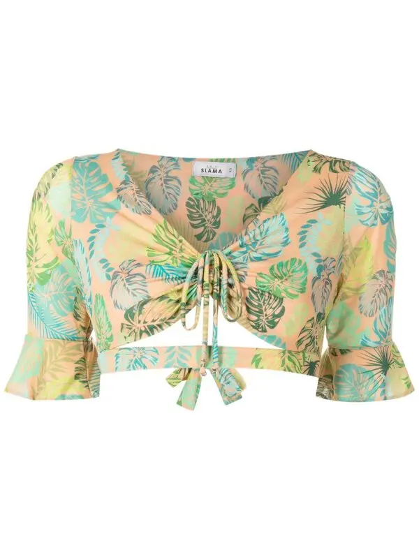AMIR SLAMA Leaf-print Cropped Top