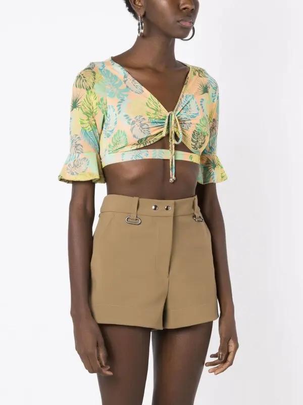AMIR SLAMA Leaf-print Cropped Top