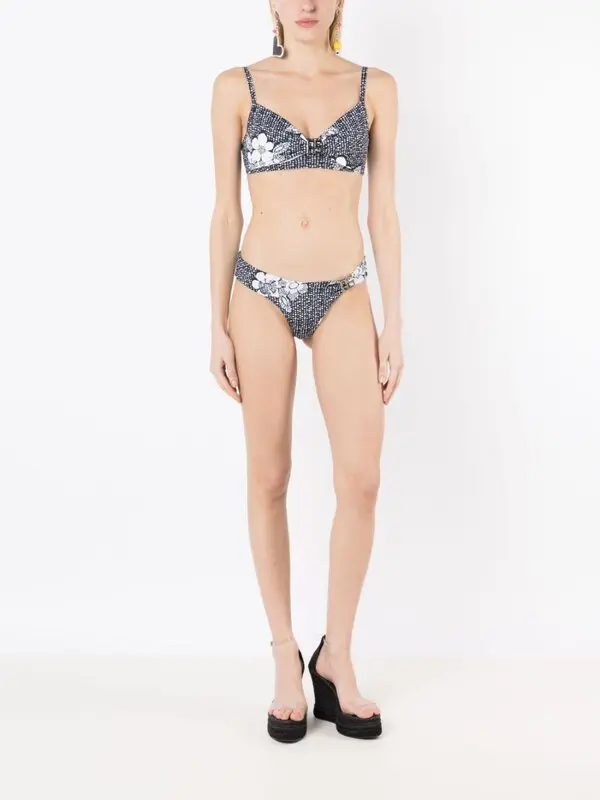 AMIR SLAMA Logo-plaque Floral-print Bikini