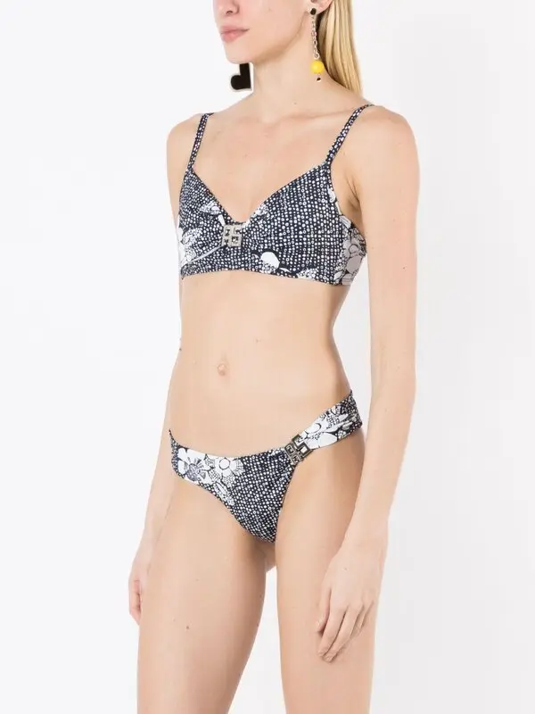 AMIR SLAMA Logo-plaque Floral-print Bikini