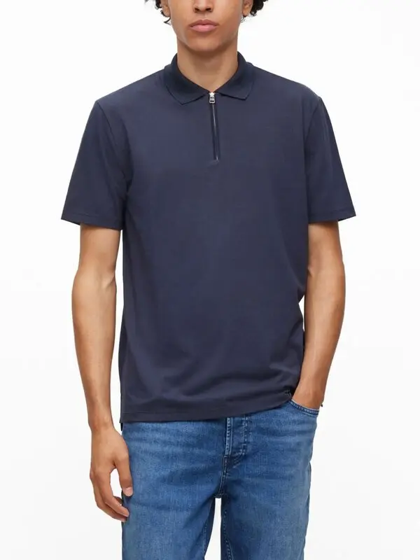 Hugo Zip-up Short-sleeve Piqué Polo Shirt