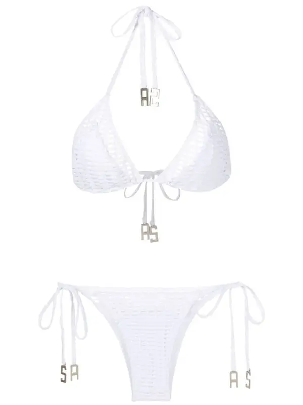 AMIR SLAMA Logo-pendant Stretch Bikini - White