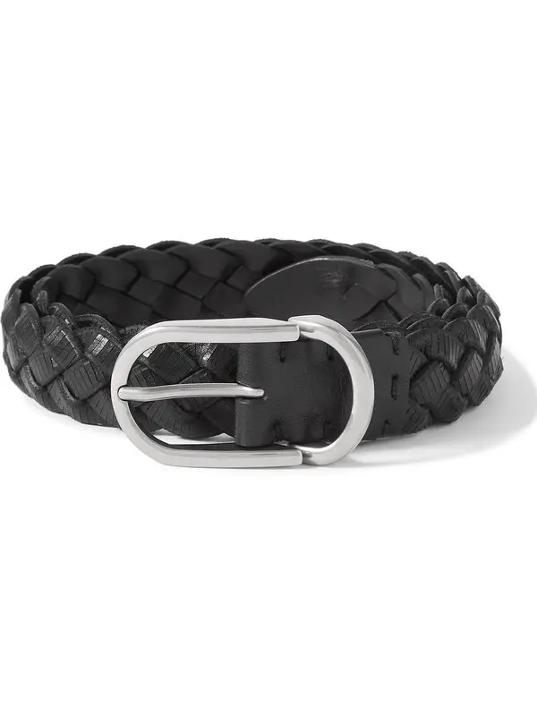 Brunello Cucinelli 3cm Woven Textured-Leather Belt In Black  display picture 2
