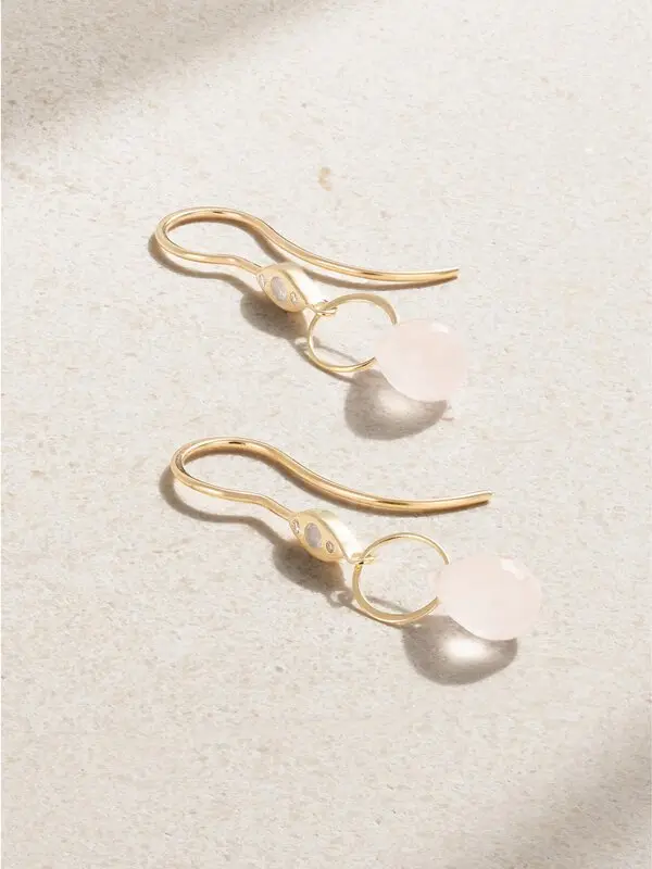 MELISSA JOY MANNING 14-karat Recycled Rose Quartz And Diamond Drop Earrings - Gold
