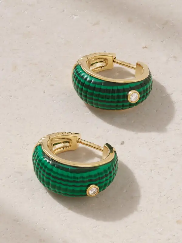 Yvonne Léon Berlingot 9-karat Malachite And Topaz Hoop Earrings - Gold
