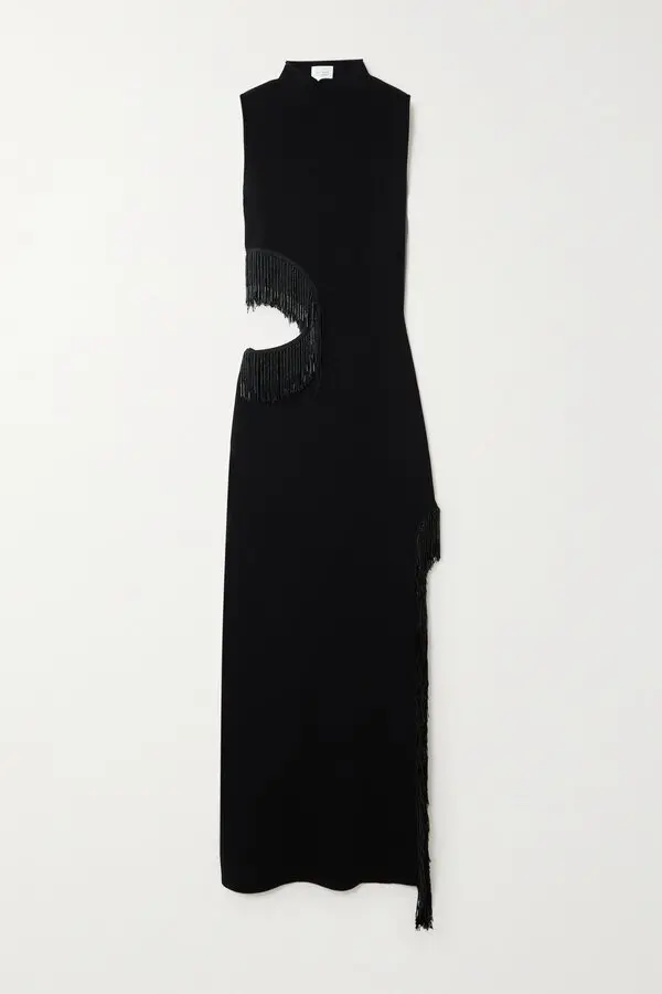 Galvan Nova Beaded Fringed Cutout Jersey Gown
