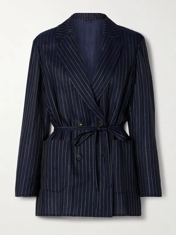 Brunello Cucinelli Double-breasted Belted Cotton-blend Blazer