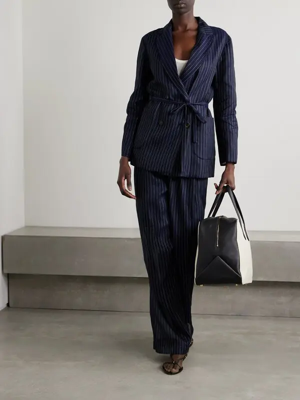 Brunello Cucinelli Double-breasted Belted Cotton-blend Blazer