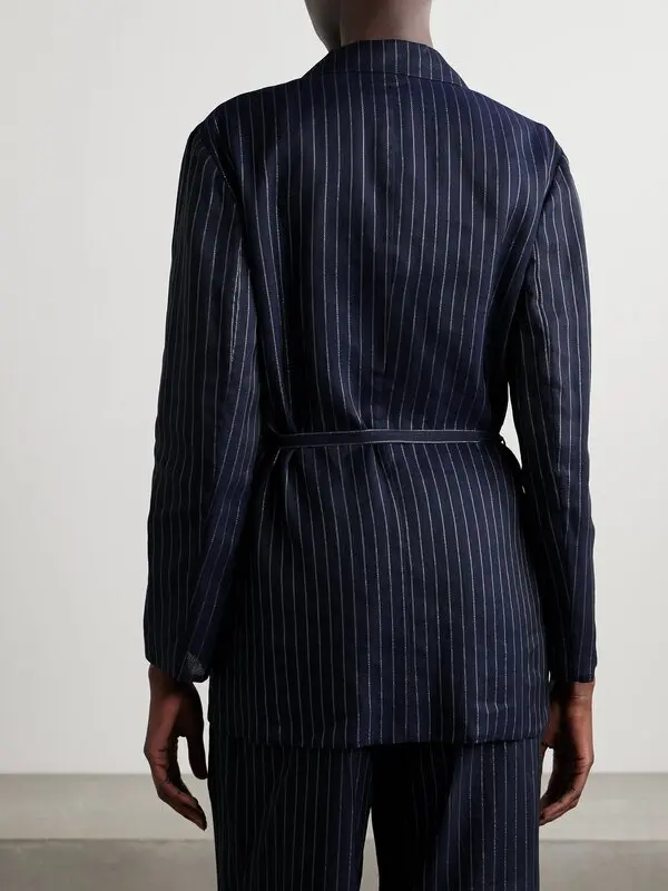 Brunello Cucinelli Double-breasted Belted Cotton-blend Blazer
