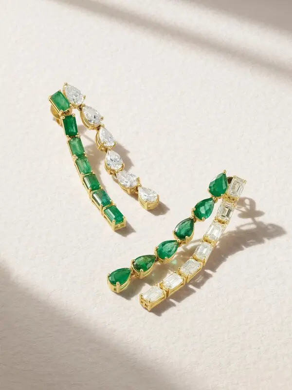 Shay Mixed 18-karat Gold, Emerald And Diamond Earrings - Green