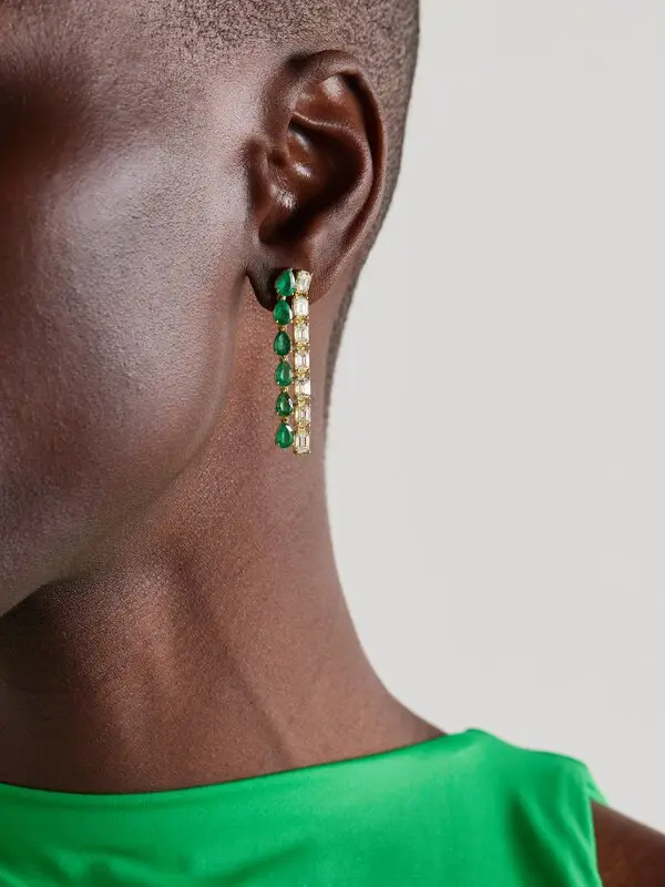 Shay Mixed 18-karat Gold, Emerald And Diamond Earrings