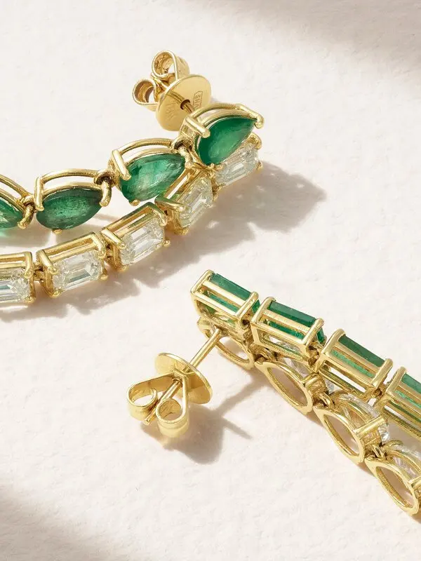 Shay Mixed 18-karat Gold, Emerald And Diamond Earrings