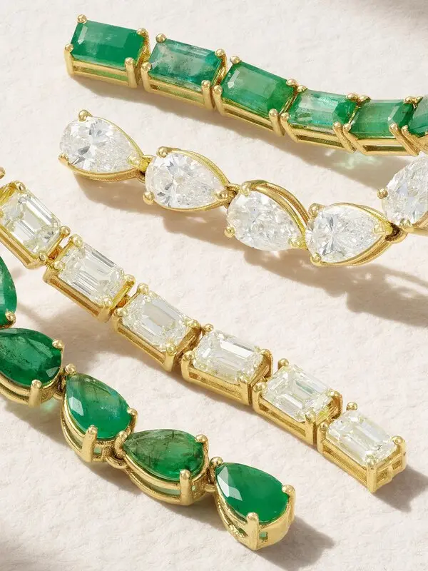 Shay Mixed 18-karat Gold, Emerald And Diamond Earrings