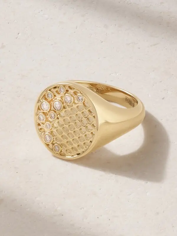 SYDNEY EVAN Oval Fishnet 14-karat Diamond Signet Ring - Gold