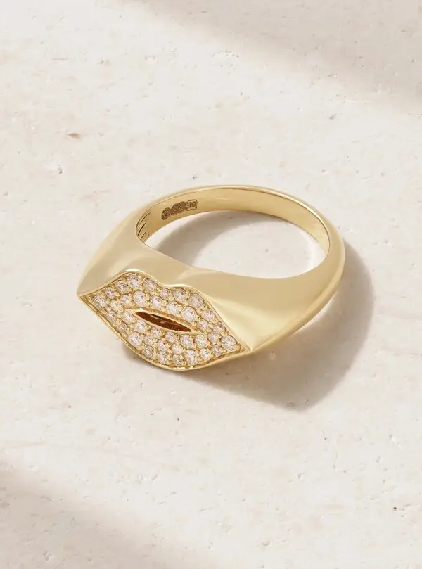 SYDNEY EVAN Lips 14-karat Diamond Signet Ring - Gold
