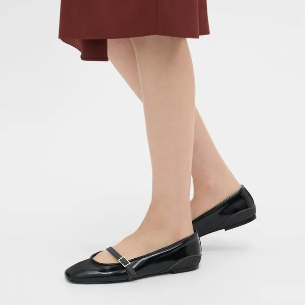 Theory Leather Ballerina Flat - Black