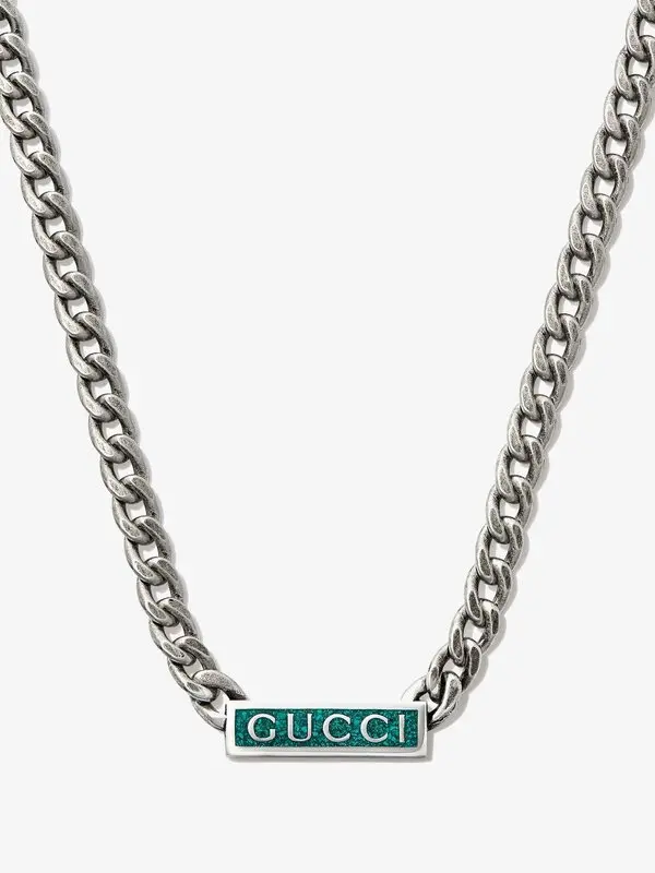 Gucci Sterling Logo Plaque Chain Necklace
