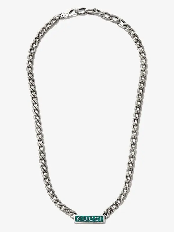 Gucci Sterling Logo Plaque Chain Necklace