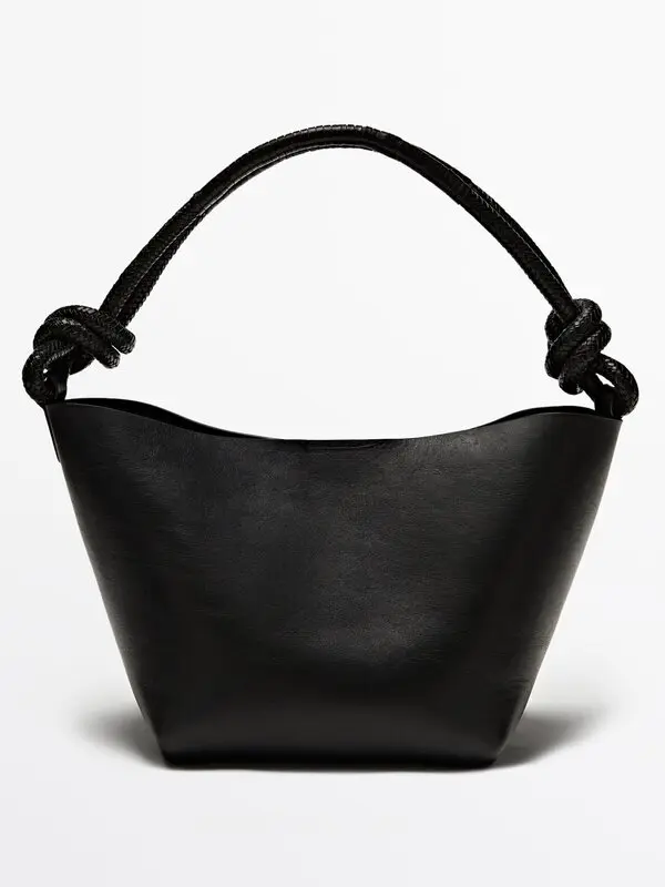 Massimo Dutti Nappa Leather Bag With Knot Detail - Black