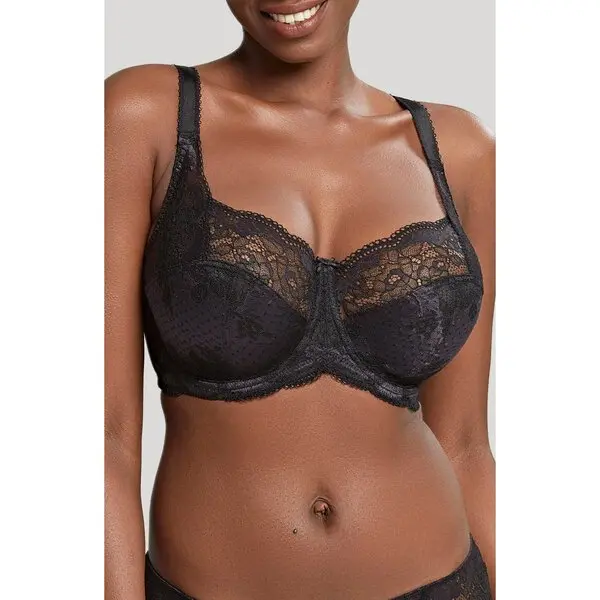 Panache Clara Underwire Full Coverage Stretch Lace Bra - Charcoal Black