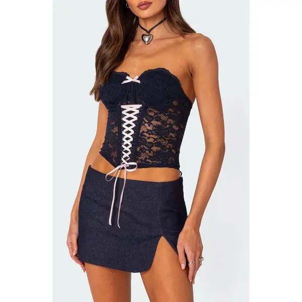 EDIKTED Lace Corset Strapless Top