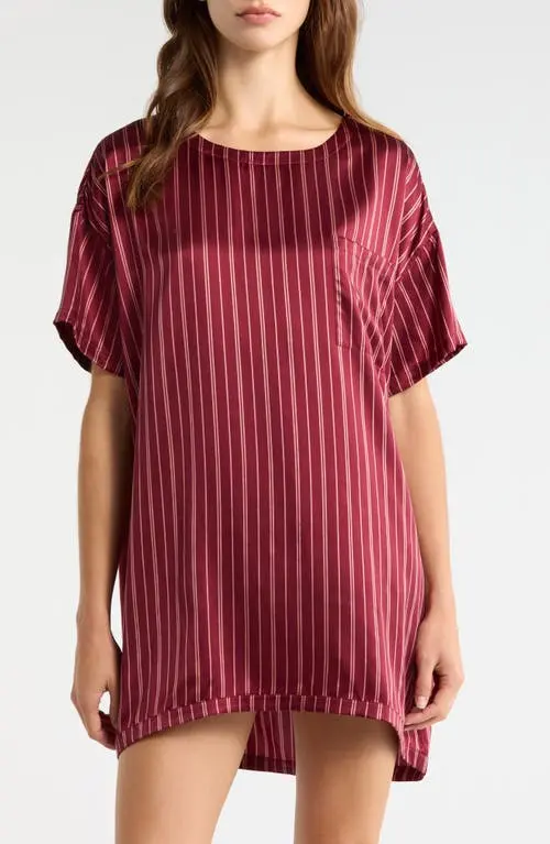 Lunya Oversize Silk Sleepshirt - Currant Veil Stripe