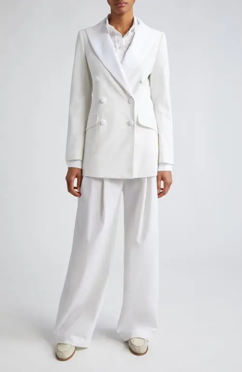 Eleventy Double Breasted Satin Tuxedo Jacket - White