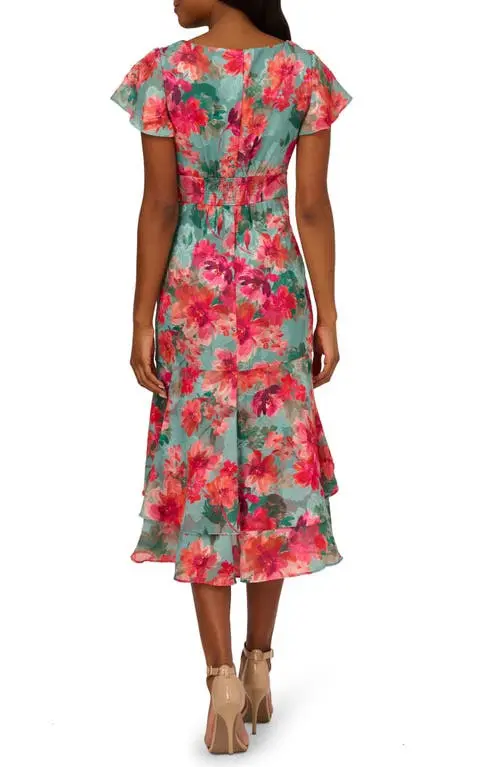 adrianna papell layered dress Adrianna Papell Sheer Beaded Short Sleeve Tiered Chiffon Gown 81865470