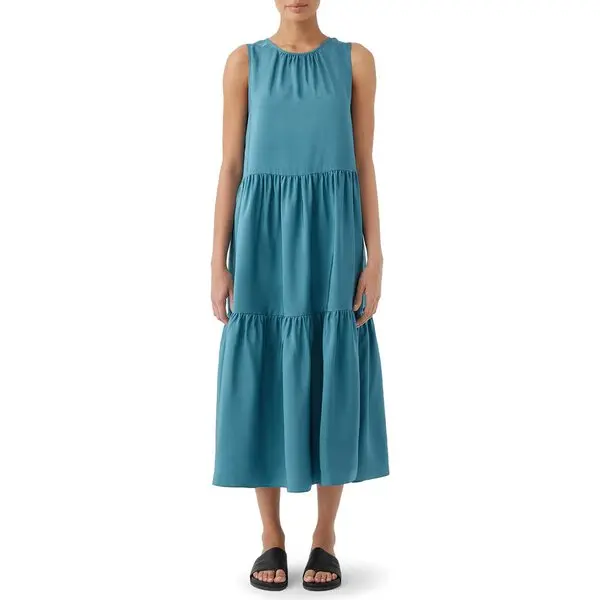 Eileen Fisher Tiered Silk Midi Dress - River