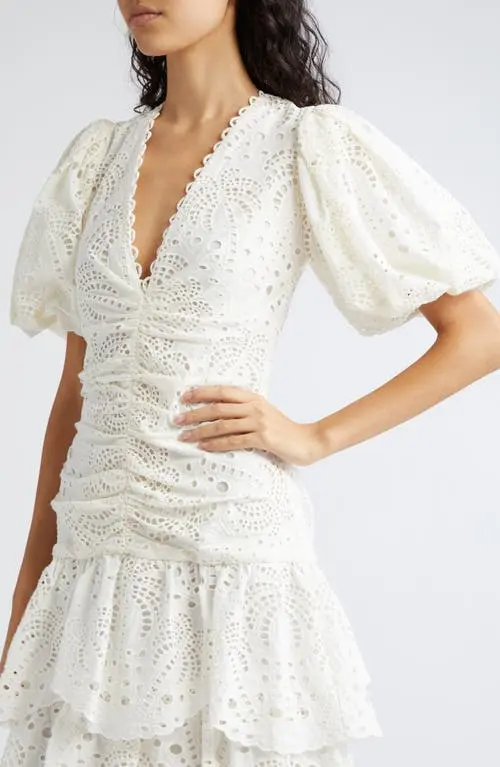 Farm Rio Eyelet Puff Sleeve Tiered Cotton Midi Dress In Off-White - 70% Off  | Editorialist