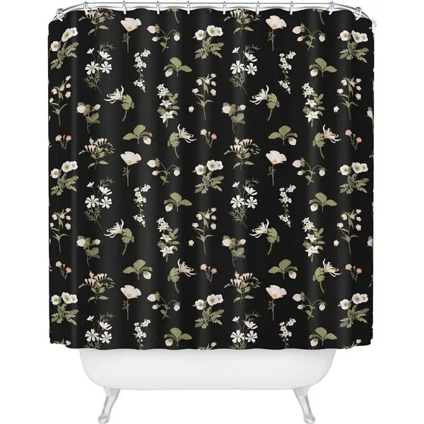DENY DESIGNS Pineberries Botanical Shower Curtain - Black