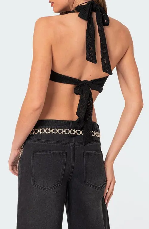 Edikted Backless Lace Halter Top - Black | Editorialist