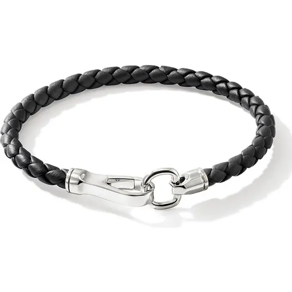 John Hardy Braided Leather And Sterling Bracelet - Black/silver