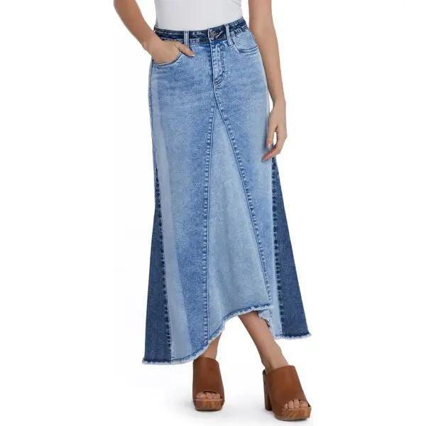 WASH LAB DENIM Patchwork Maxi Skirt - Patch Blues