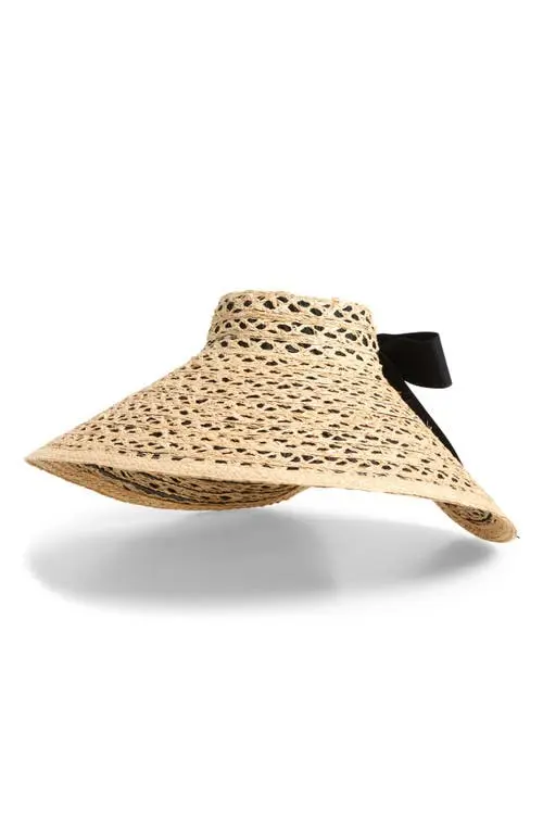 GIGI BURRIS MILLINERY Margot Packable Wide Brim Visor - Natural/ Black