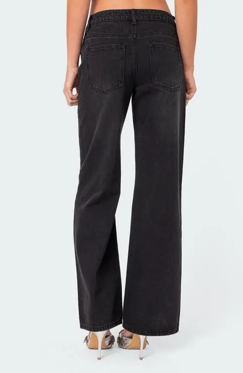 EDIKTED Debbie Ripped Low Rise Wide Leg Jeans - Black