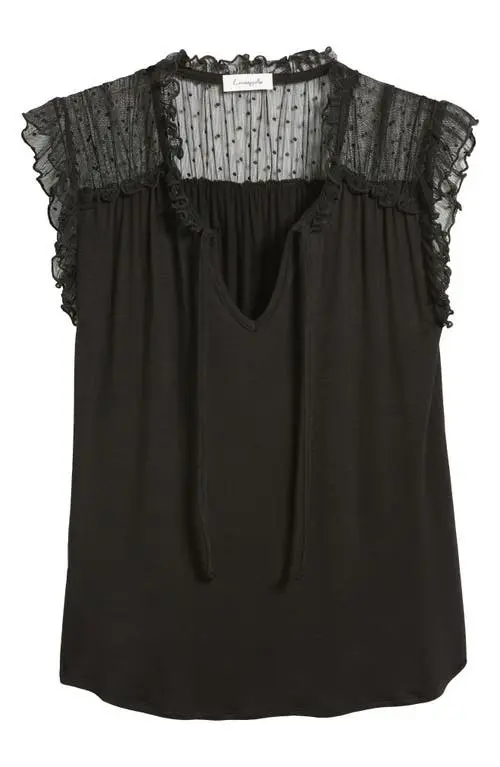 Loveappella Point D'esprit Ruffle Knit Top