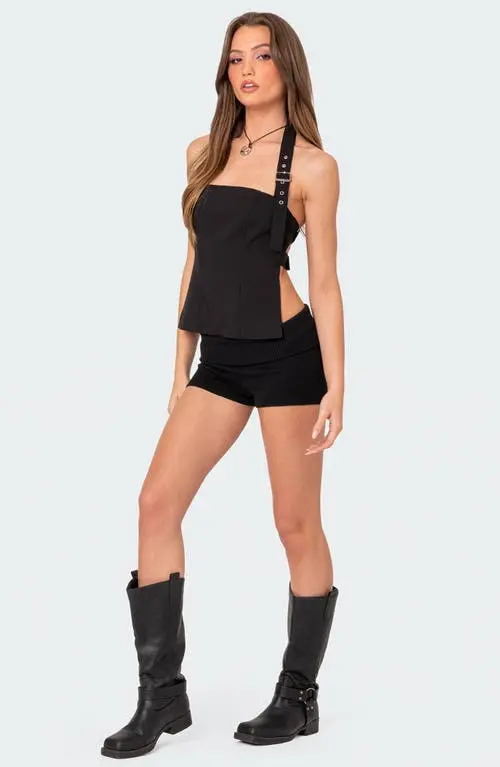 EDIKTED Buckle Strap Halter Top - Black