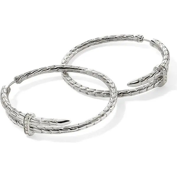 John Hardy Spear Hoop Diamond Earrings - Silver