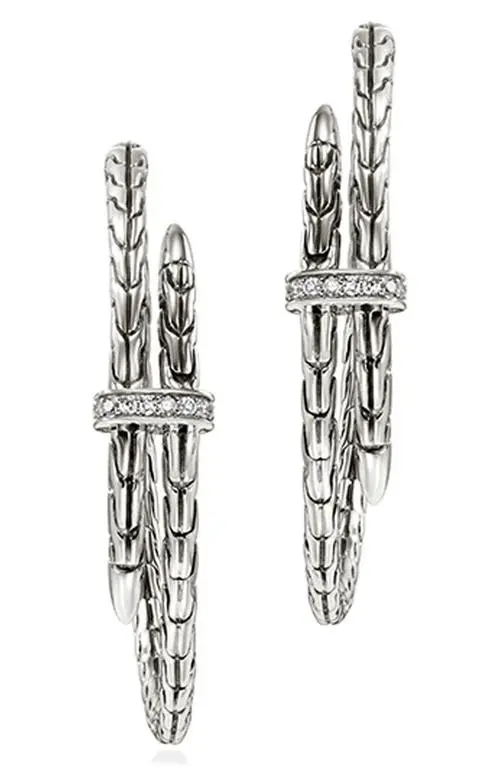 John Hardy Spear Hoop Earrings With Diamonds - Silver