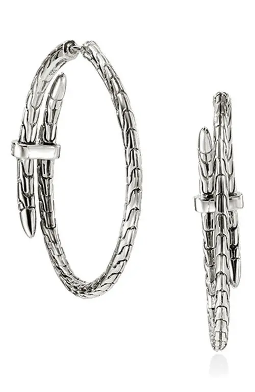 John Hardy Spear Hoop Earrings With Diamonds - Silver