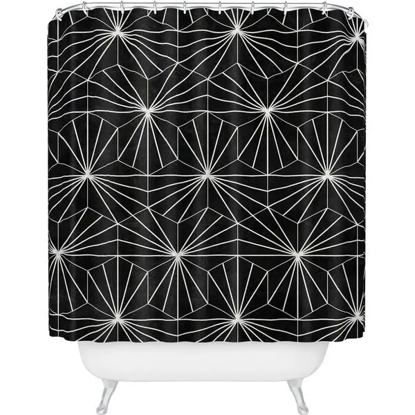 DENY DESIGNS Hexagonal Pattern Shower Curtain - Black-white