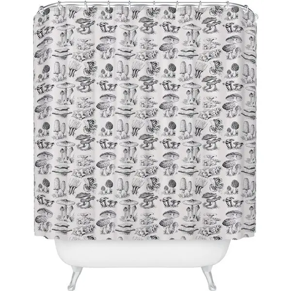 DENY DESIGNS Mushroom Collection Shower Curtain - Black-white